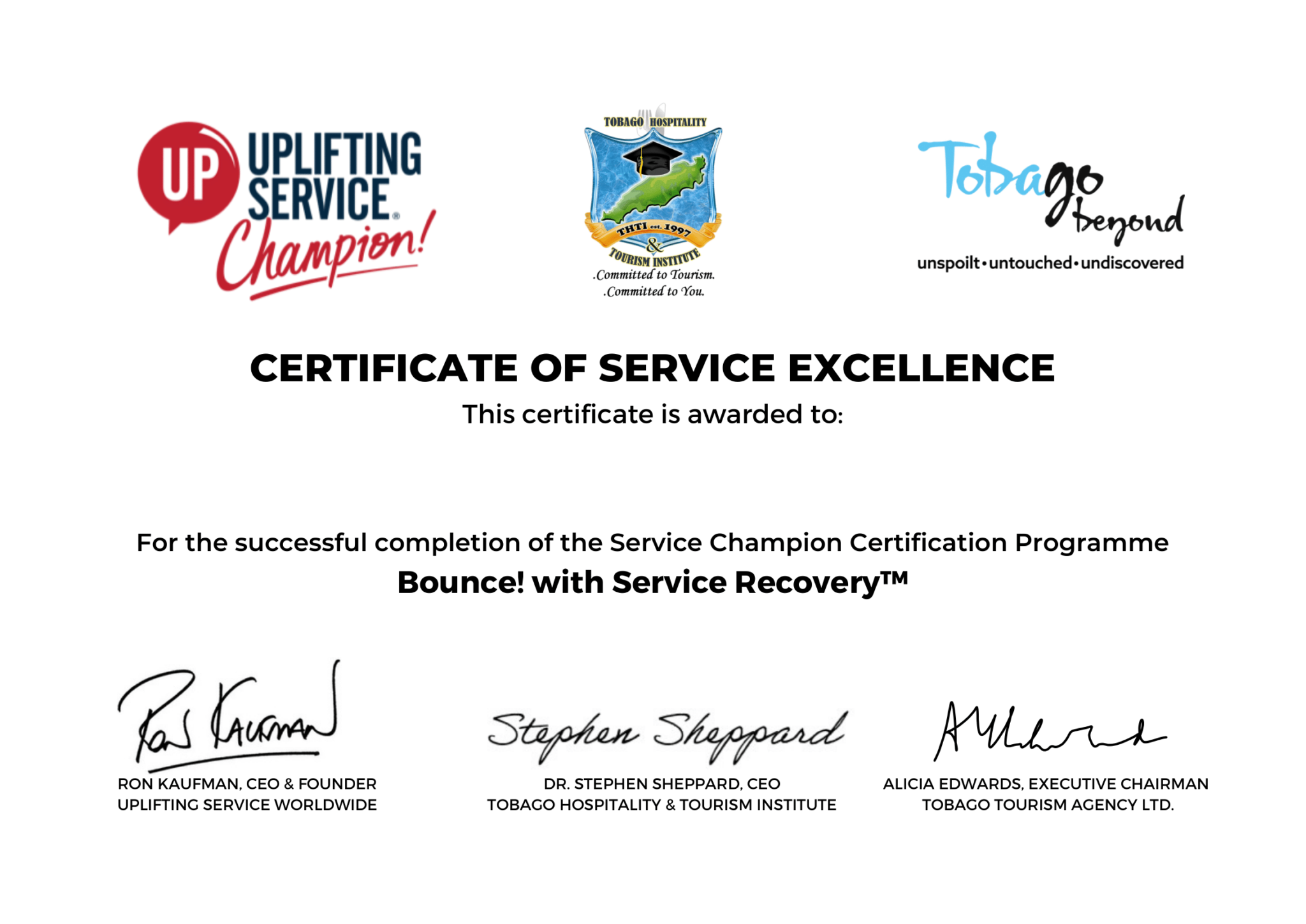 Certificate - Tobago Hospitality & Tourism Institute