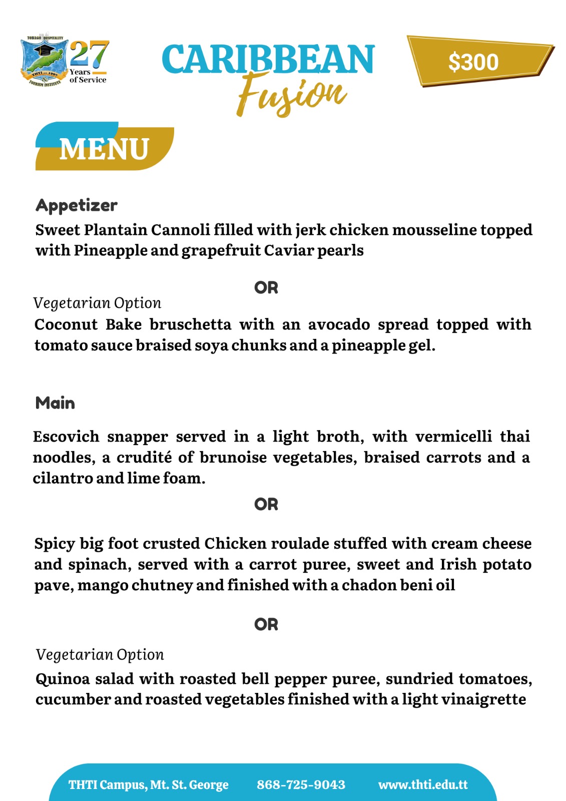 Caribbean Fusion Dinner - Tobago Hospitality & Tourism Institute