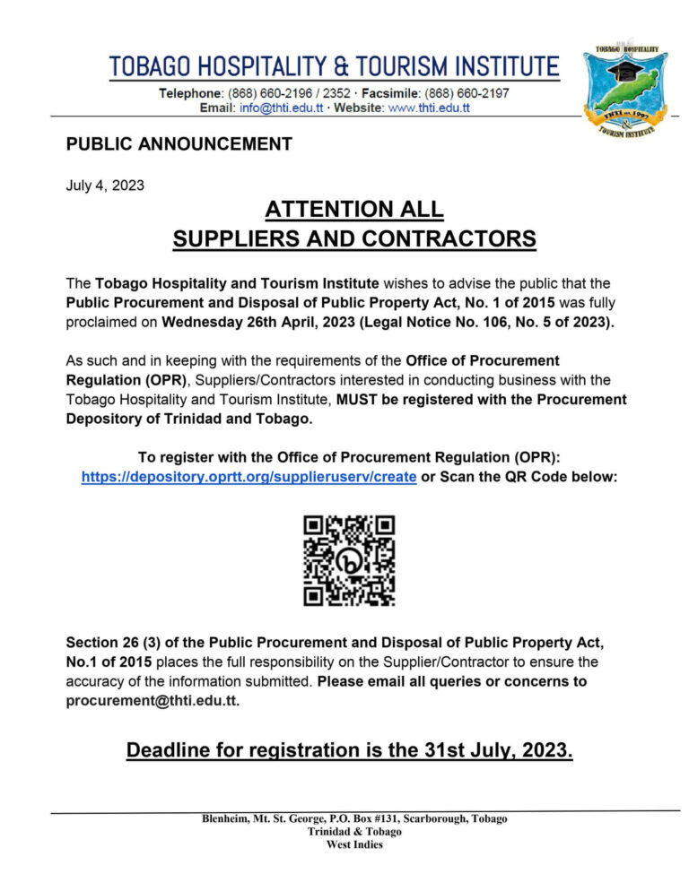 ATTENTION ALL SUPPLIERS & CONTRACTORS – Register with the Procurement ...